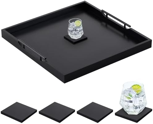 Amazon.com: Hanobe Square Large Ottoman Tray: Extra Large Black Serving ...