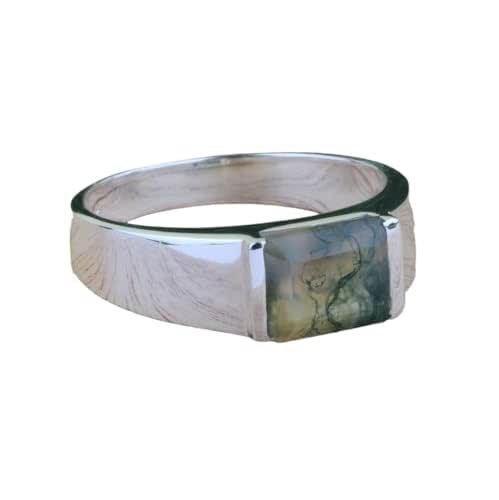 Amazon.com: Natural Green Moss Agate Ring Mens Ring Wedding Ring ...
