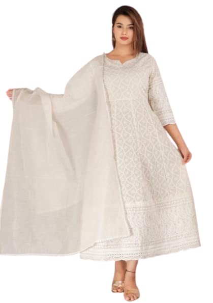 Buy Tiwari's Creationz Women's Cotton Chicken Work Kurti Gown with ...