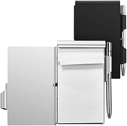 2 Pieces Metal Pocket Notebook with Pen and Refillable Paper, Aluminum ...