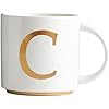 Amazon.com | COLLECTIVE HOME - Monogram Ceramic Mugs, 15 oz Golden ...
