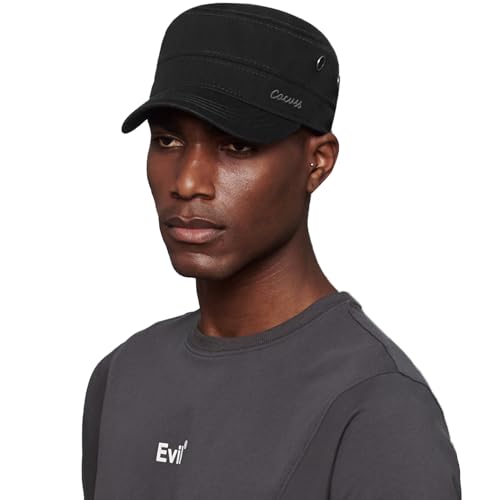 CACUSS Men's Cotton Army Cap Cadet Hat Military Flat Top Adjustable ...