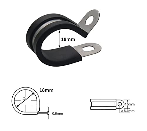 Pipe Clamps 18mm Stainless Steel, Rubber Lined P Clips Metal Conduit ...