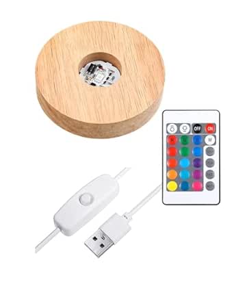 SNOOGG Wood RGB 16 Colour Led Light Round Wooden Display Base Stand ...