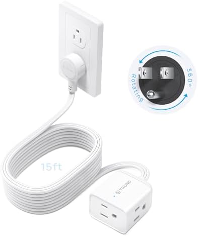 TROND Flat Extension Cord 15ft with 360° Rotating Plug, Low Profile ...