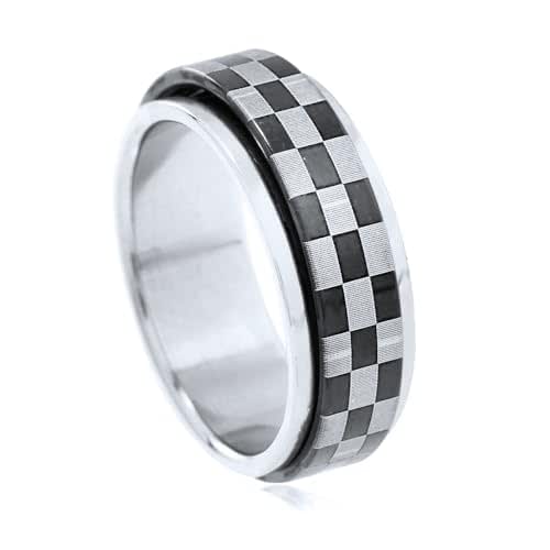 Amazon.com: Checkered Ring Black Rings for Women Chunky Silver Rings ...