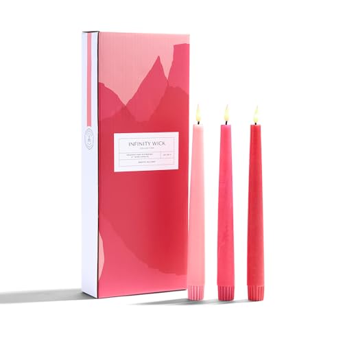 Snapklik.com : Pink Flameless Taper Candles Battery Operated, 3 Pack, 9 ...