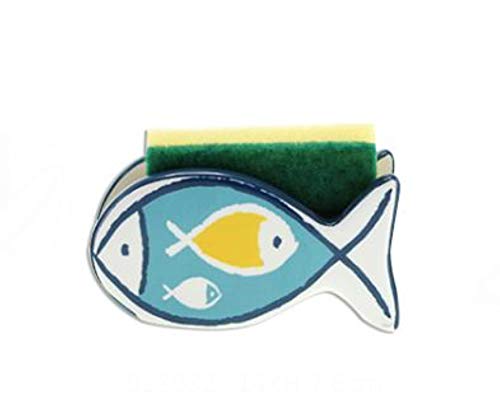World-Accents ceramic Blue Fish Shaped Sponge Holder with Yellow Fish ...