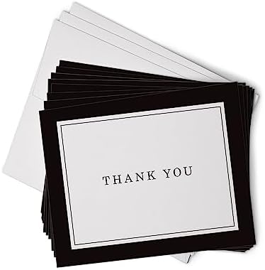 Black Formal Thank You Cards with Border - 24 Classic Note Cards with ...