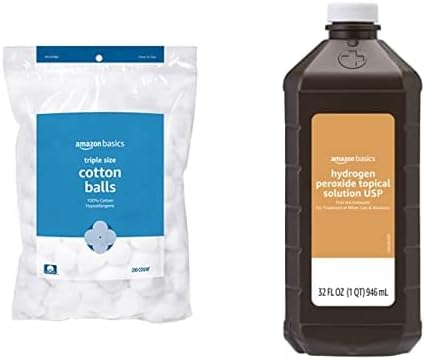 Amazon.com: Amazon Basics Cotton Balls, 200 ct & Hydrogen Peroxide ...