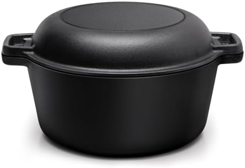RAINBEAN 2-in-1 Pre-Seasoned Cast Iron Dutch Oven Pot with Skillet Lid ...