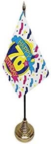 Pack Of 3 Happy 70th Birthday Desktop Table Centrepiece Flag Flags With ...