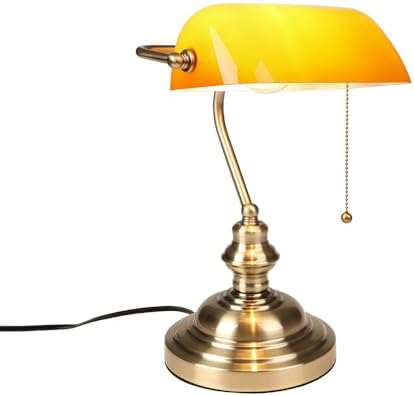 TORCHSTAR Bankers Desk Lamp with Pull Chain Switch, Amber Glass Shade ...