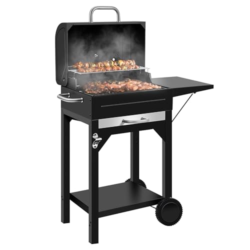 MBY Portable Charcoal Grill and Smoker Combo with Offset Firebox, Side ...