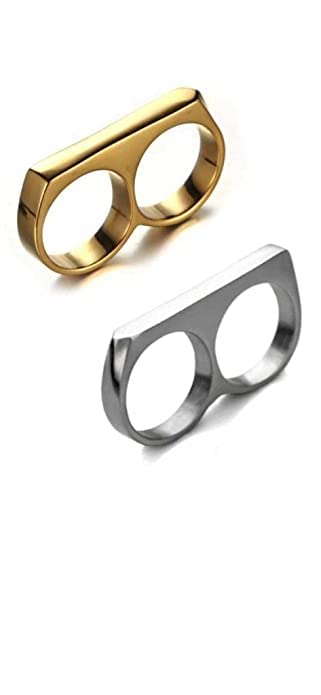 Buy Double finger ring gold and double finger silver ring Alloy Ring Set at Amazon.in
