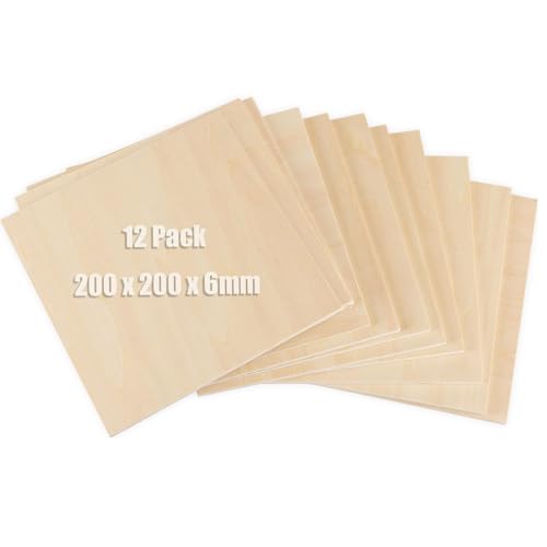 CYEER 12 Sheets 200 x 200 x 6mm Plywood Sheets, 8 Inch Square Plywood ...