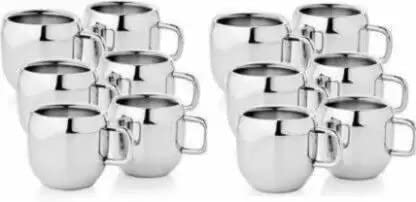 Buy STEEPLE Pack of 12 Stainless Steel Double Wall Royal Stainless ...