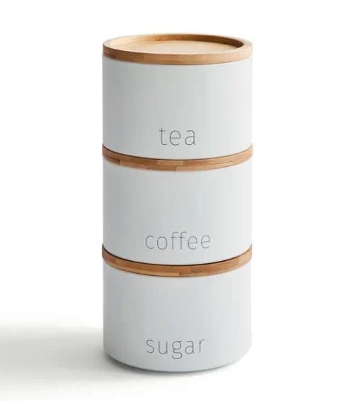 RA-HOMESTORE® New White Tea Coffee & Sugar Stackable Canisters (24cm x ...