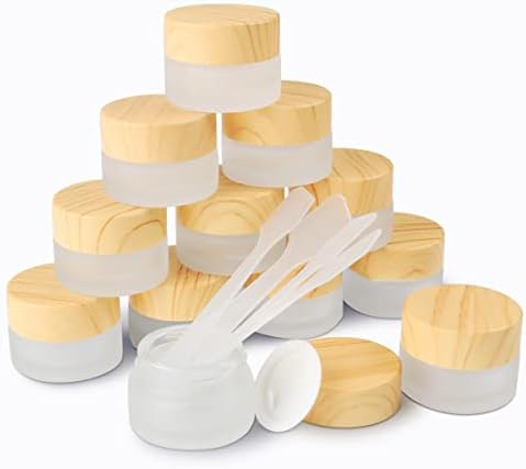 Amazon.com: 100ml Bamboo Lid Frosted Glass Bottle Cream Jars Empty ...