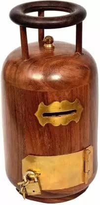 INDIAN ART HANDICRAFT Handmade Wooden Piggy Bank Cylinder Shape Money ...