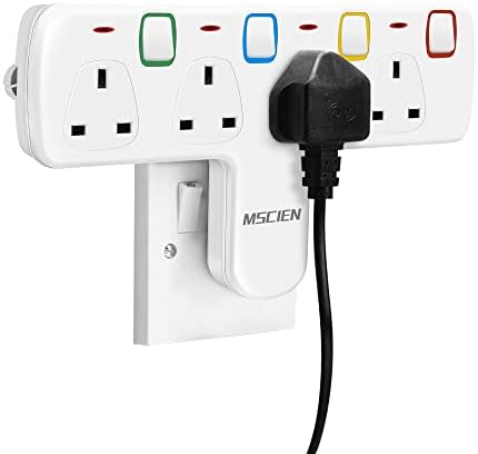 Mscien Plug Extension Socket, Multi Plug Adaptor 4 Way with Individual ...