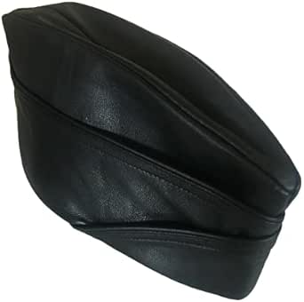 Genuine Leather Army Soldier Side Envelope Cap Hat Black Red Trim (S ...