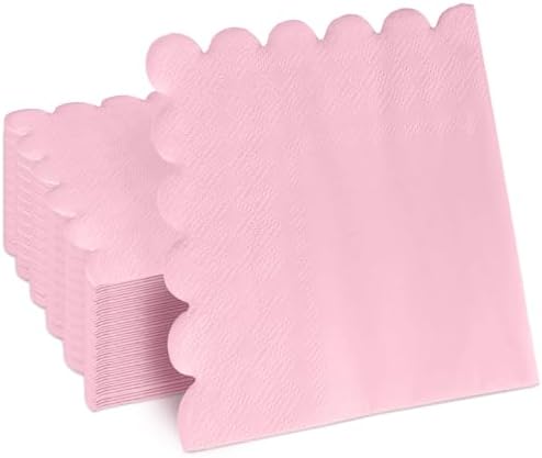 Amazon.com: WNINK 50 Pcs Light Pink Scalloped Cocktail Napkins Beverage ...