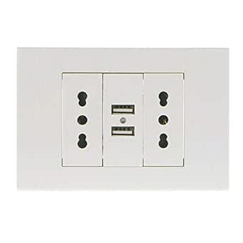 3NH® 16A Wall Double Italian/Chile Plug Power Socket Adapter Dual USB ...