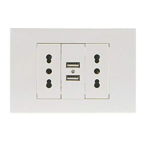 3NH® 16A Wall Double Italian/Chile Plug Power Socket Adapter Dual USB ...