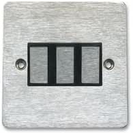 Triple Light Switch, 3 Gang 2 Way Flat plate Stainless Steel "Brushed ...