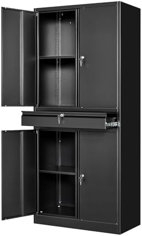 Amazon.com: AFAIF Black Metal Storage Cabinet with Lock, 71" Tall ...