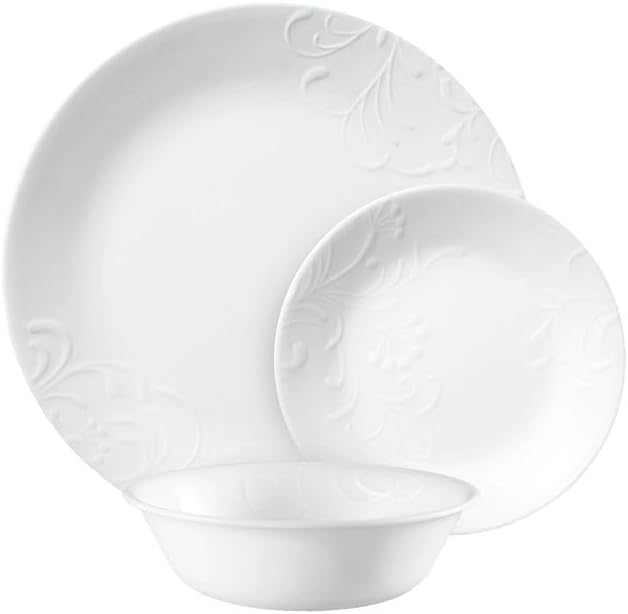 Amazon.com | Corelle Madeline Embossed 12 Piece White Dinnerware Set ...
