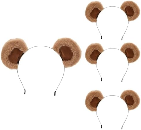 Amazon.com: Beviliu 4 Count Brown Bear Ears Cute Headband Fluffy ...