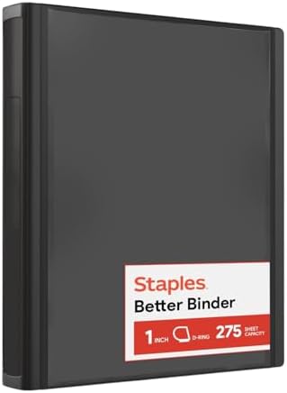 Amazon.com : Staples Better 1-Inch D-Ring Binder, Black – Heavy-Duty 3 ...