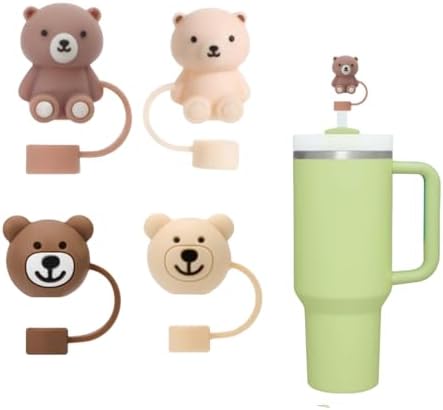 Amazon.com: Straw Cover Cap for Stanley Cup,Silicone Bear Straw Toppers ...