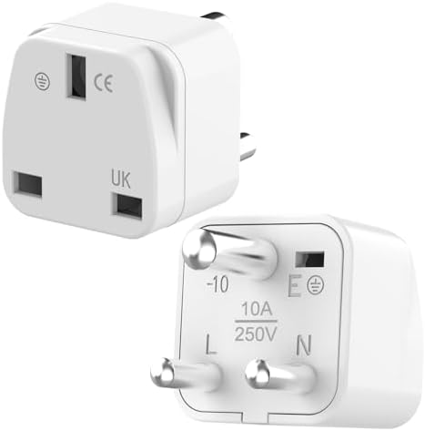 Loydia UK to India Plug Adapter, 2x Grounded UK to 3 Pin Indian Travel ...