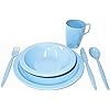 Harfield Pastel Blue Camping Dining Tableware Set - Plate, Bowl, Beaker ...