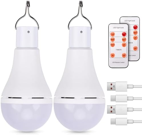 Pack of 2 LED Light Bulbs, Rechargeable USB Rechargeable Light Bulb ...