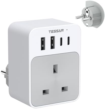 TESSAN UK to European Plug Adapter, 5 in 1 Travel Adapter with 2 USB C ...