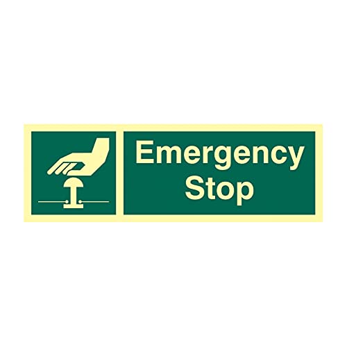 ‘Emergency Stop’ Sign, Flexible Photoluminescent Vinyl (300mm x 100mm ...