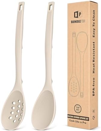 Amazon.com: Pack of 2 Silicone Cooking Spoons, Non Stick Solid Kitchen ...