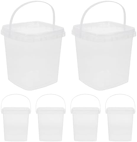 Ciieeo 6pcs Clear Plastic Food Grade Bucket with Handle Lid 1L Ice ...