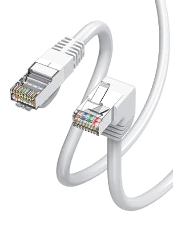 Cat6 90 Degree Ethernet Cable Right Angle White CAT 6 Ethernet Patch Cable -Down Angle-20FT ...