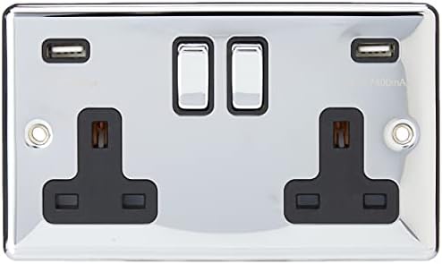 Wall Socket 2 Gang - Polished Chrome Classic - Black Insert - Metal ...