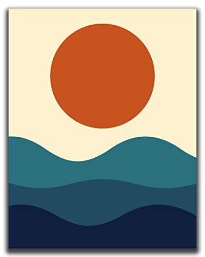 Amazon.com: Abstract Geometric Sunrise And Sunset Sea Ocean Waves Wall ...