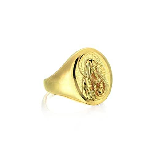Amazon.com: 10K Gold Virgin Mary Immaculate Baby Jesus Signet Band Ring ...