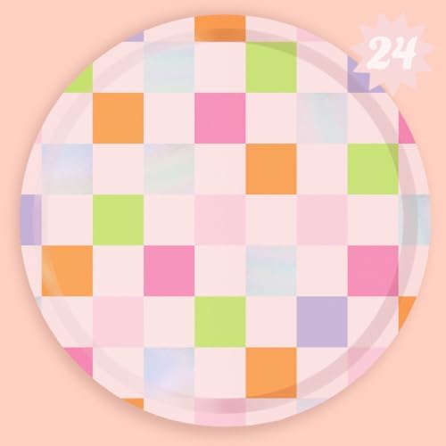 Amazon.com: xo, Fetti Black and Iridescent Checker Paper Plates - 25 ...