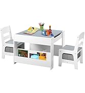 Amazon.com: Kinder King Kids Wood Table & 2 Chairs Set, 3 in 1 Children ...