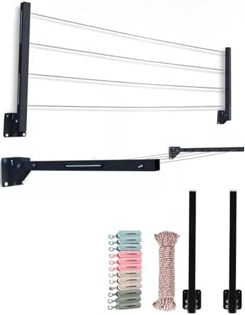 CELEORIS Black Metal Cloth Drying Stand Foldable for Wall Mounted/Cloth ...