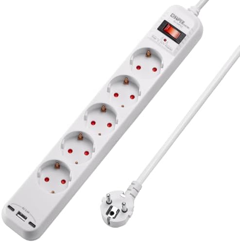 Super Electro 5-Way Power Strip with 3 USB, Power Strip with Switch ...